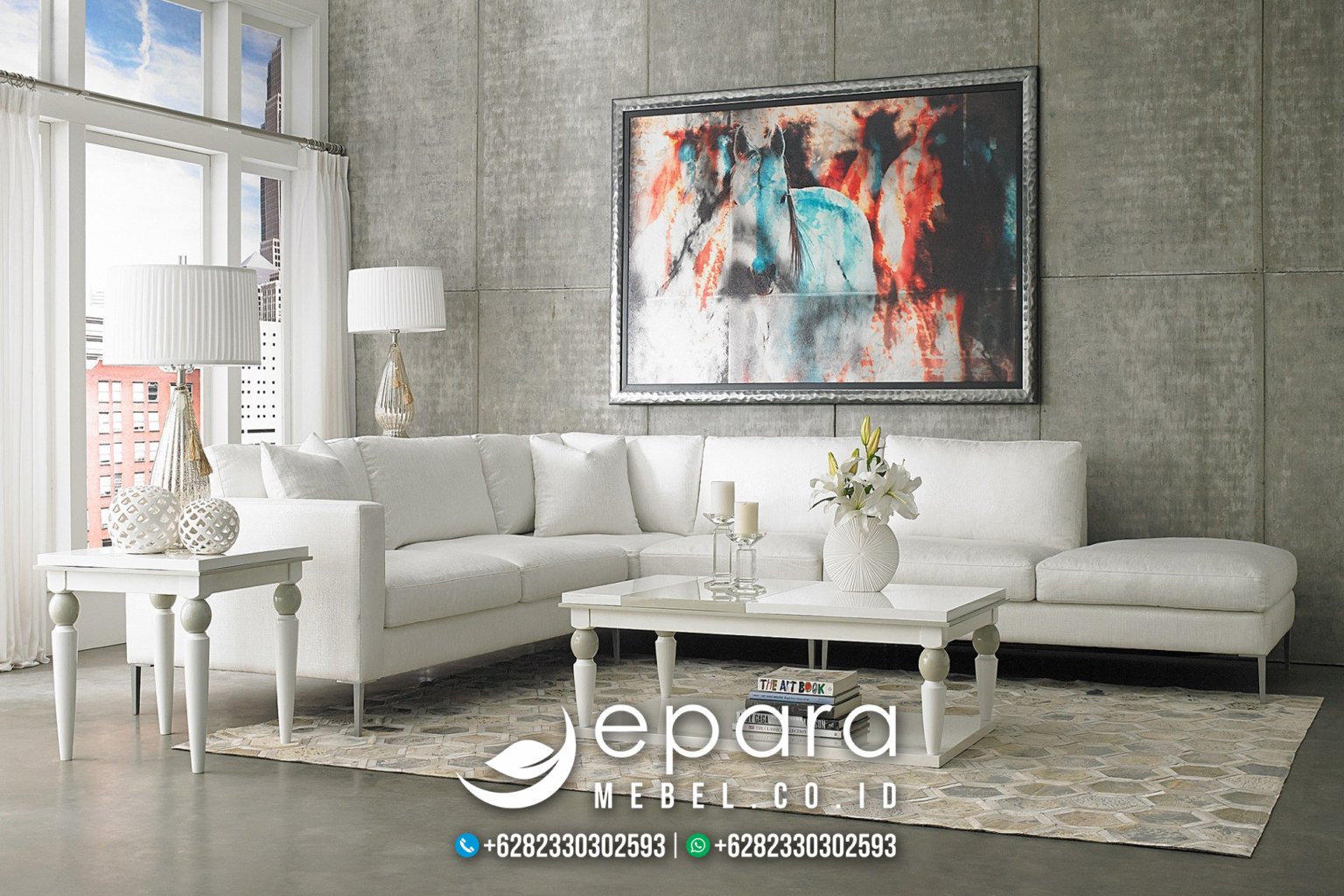 Sofa Minimalis Satu Set Full Cat Duco Putih Mewah JM-104