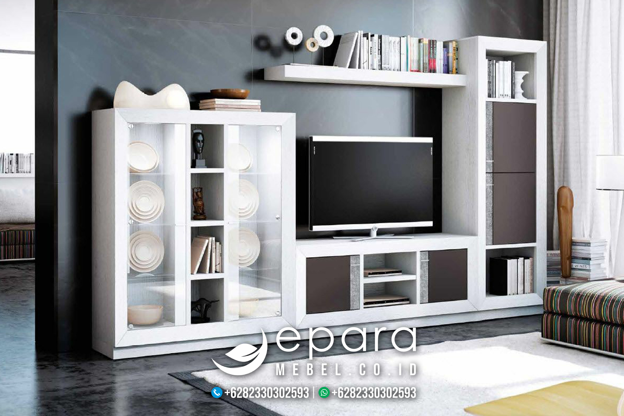 New Model Lemari TV Modern Mewah Style Elegant JM-1660 - Jepara Mebel