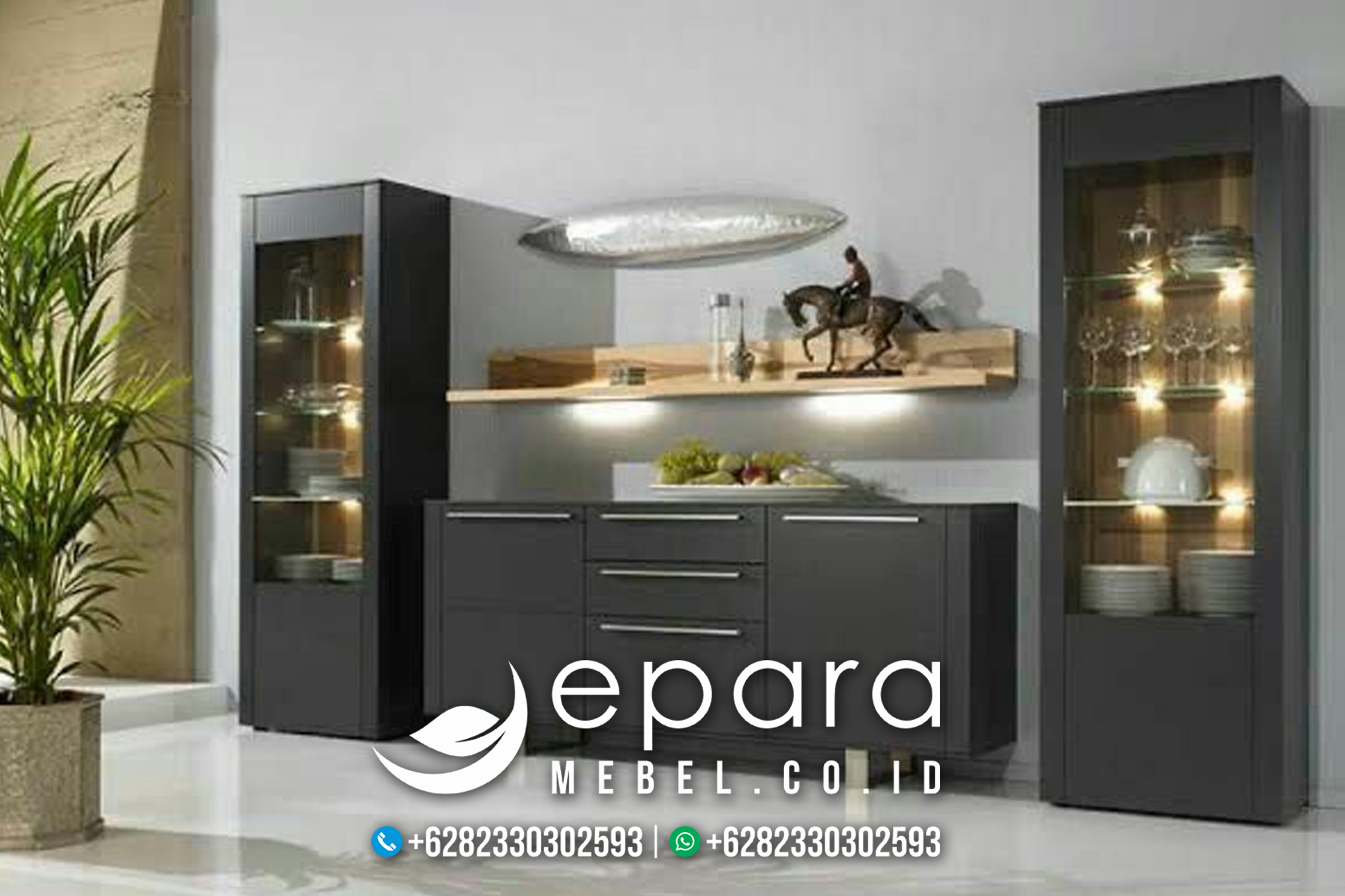 Set Lemari TV Minimalis Kayu Jati Mewah JM-2186