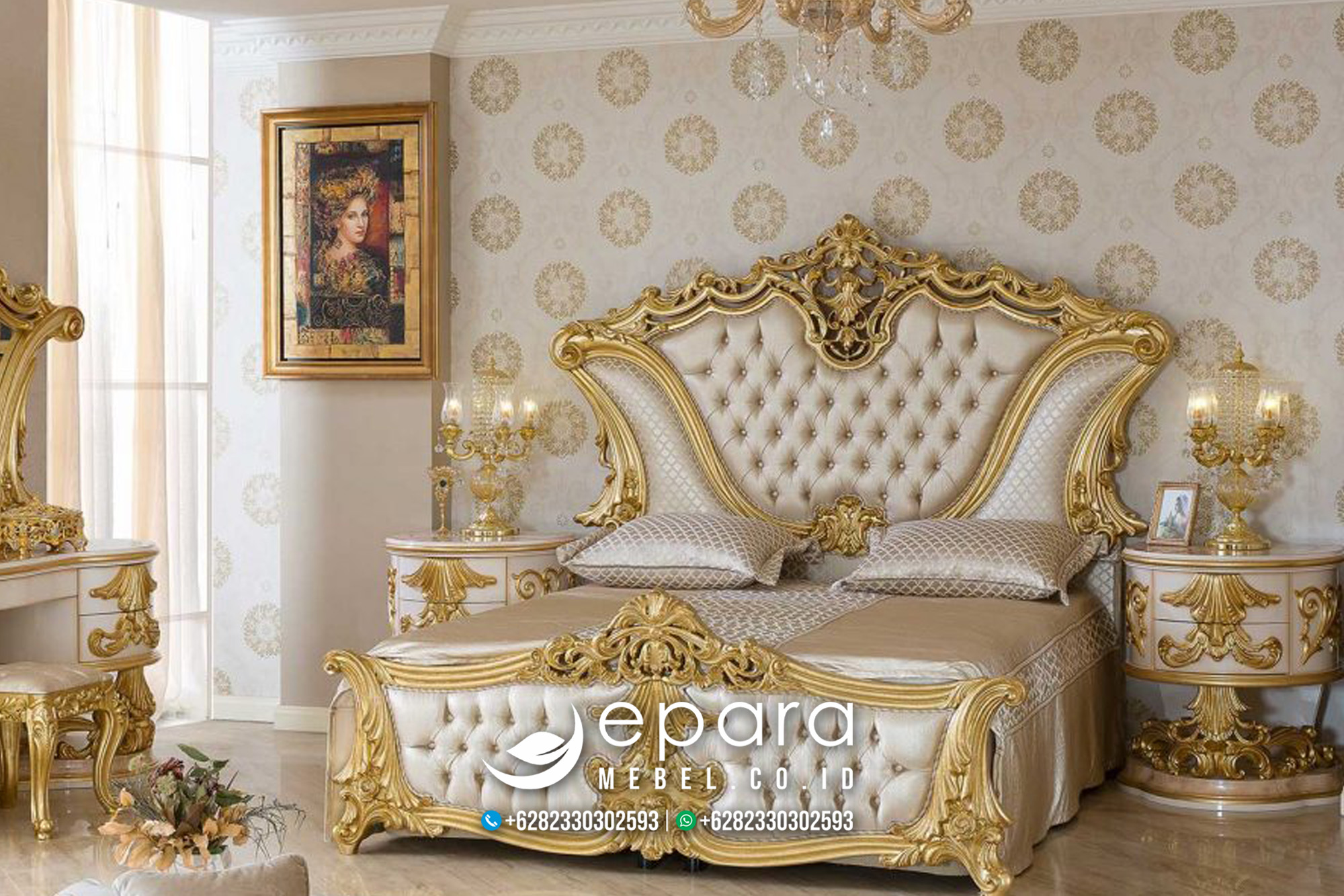 Set Tempat Tidur Klasik Luxury Gold Mewah JM-2540 | Jepara Mebel