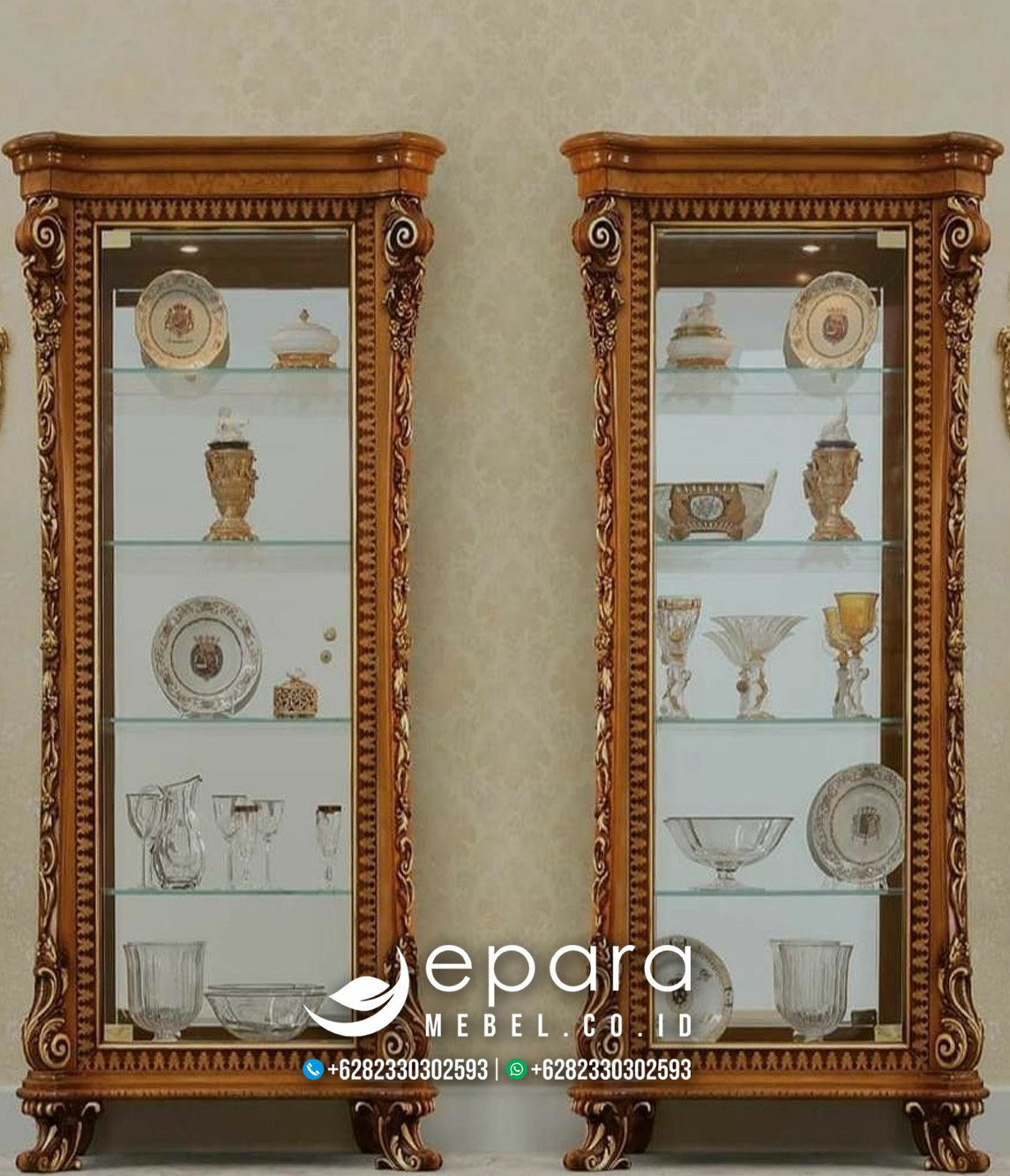 Set Rak Hias Kayu Jati Mewah Model Klasik JM-2807 - Jepara Mebel