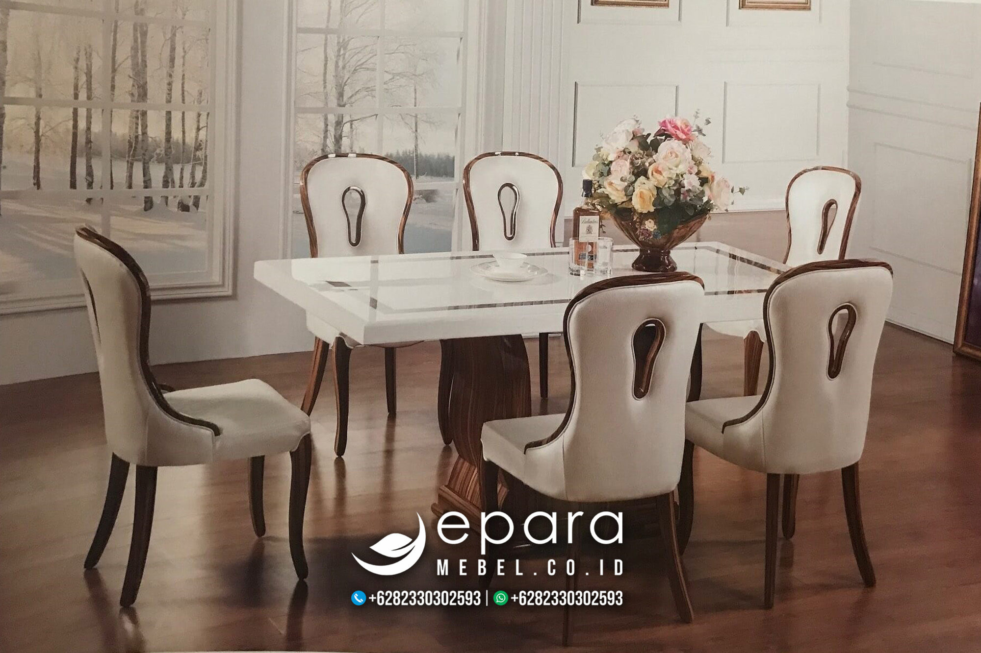 Set Meja Makan Model Desain Mewah Minimalis JM-3529 - Jepara Mebel