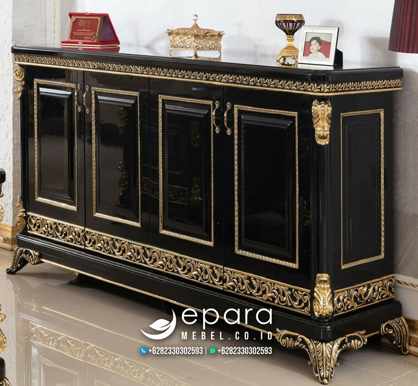 Jual Console Table Classic Mewah Hitam Gold JM-3755 - Jepara Mebel